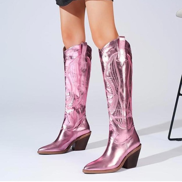 Shoes | Pink Metallic Cowboy Boots Size 8 | Poshmark
